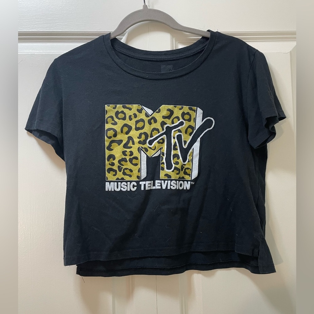 Mtv 2019 Viacom Leopard Print Crop Logo Black Shirt, … - Gem